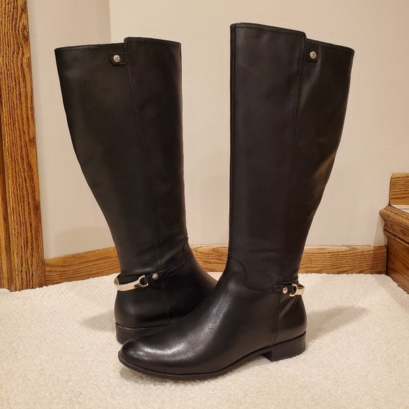 Anne Klein | Shoes | Anne Klein Flex Black Knee High Leather Boots Size ...
